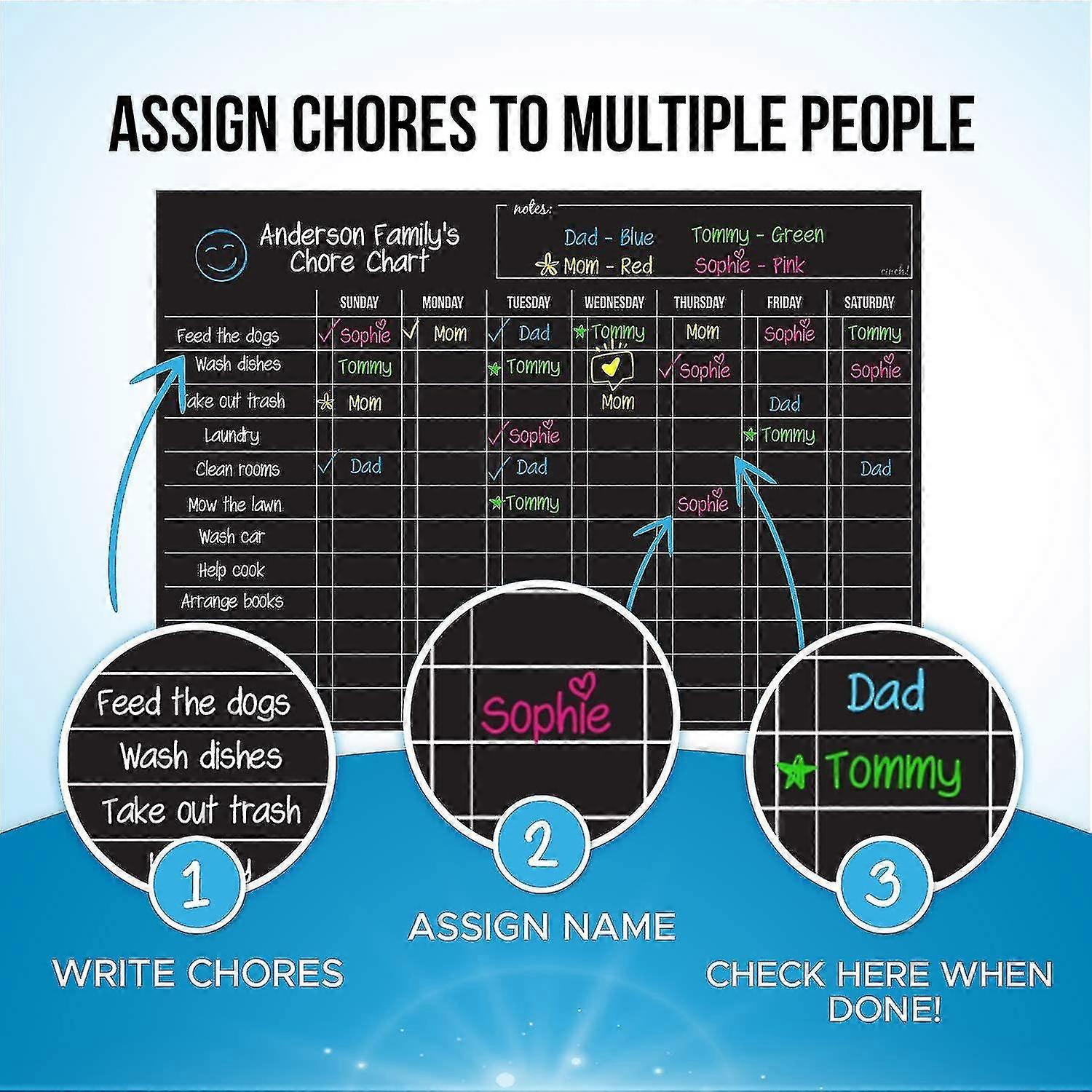 Magnetic Black Dry Erase Chore Chart For Multiple Kids And Adults ...