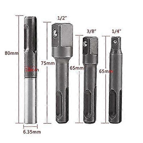 4Pcs Set SDS Plus Shank to 1/4" Hex Socket Adaptor and 1/4" 3/8" 1/2 ...