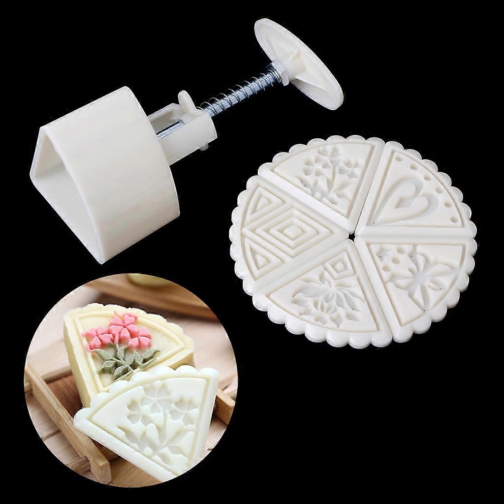 6Pcs Fan Shape Flower Moon Cake Stamps Mould Mold Pastry Mooncake Hand ...