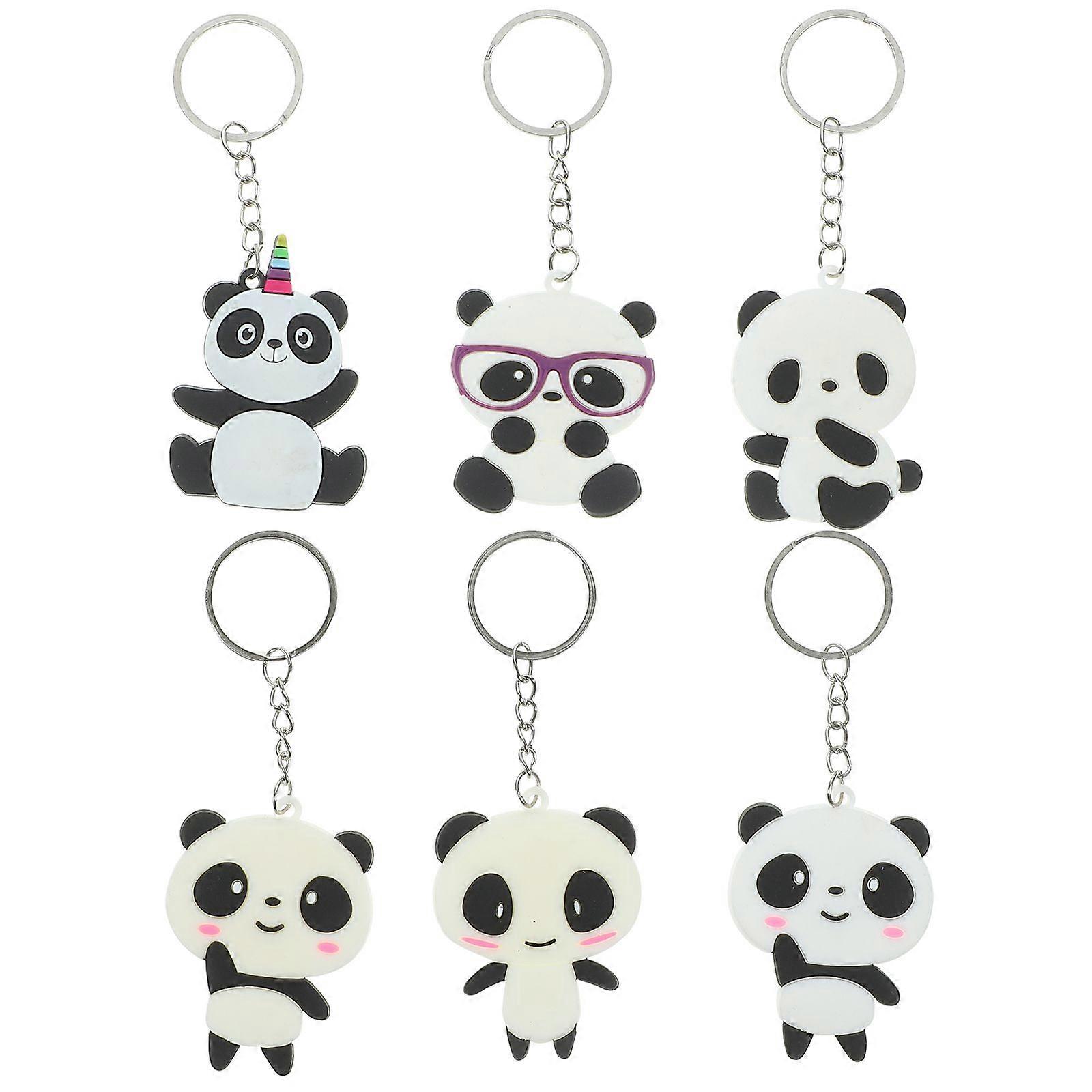 6pcs Adorable Panda Shaped Keychain Creative PVC Keyring Fashionable ...