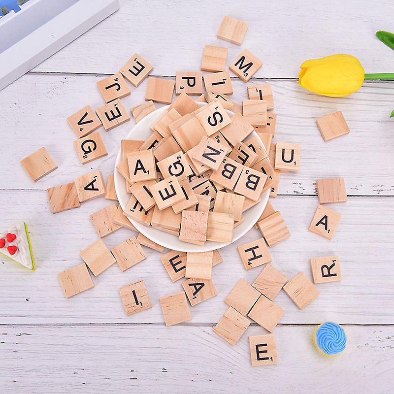 100pcs Wooden Alphabet Scrabble Tiles Black Letters & Numbers Digital ...