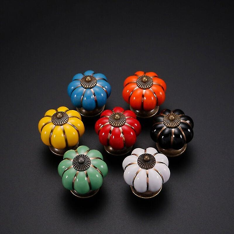 8 x Ceramic Drawer Knobs Pumpkin Shape Cabinet Knob for Kitchen Drawers and Cupboards (Green ...