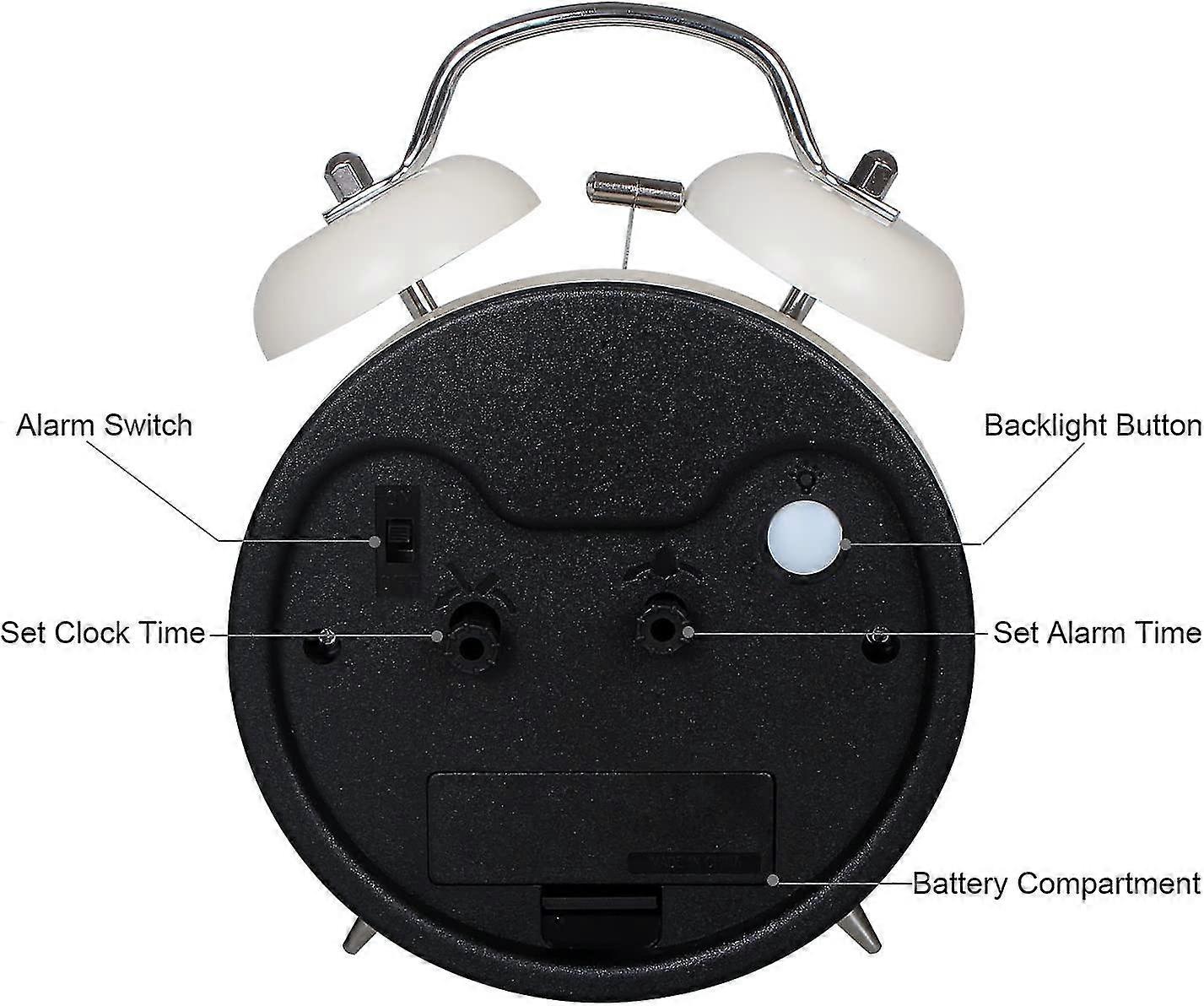 4 Twin Bell Alarm Clock Battery Operated, Loud Mechanical Wind-up Alarm ...