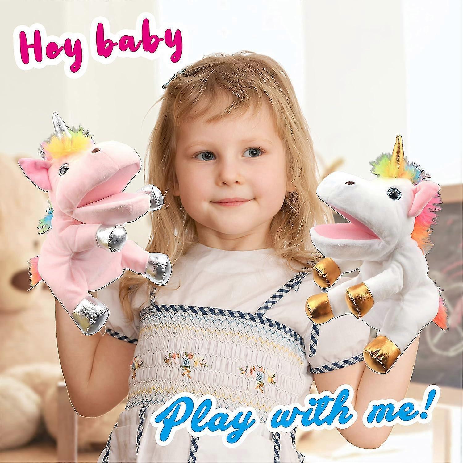 Plush Unicorn Hand Puppet with Open Movable Mouth for Imaginative Play ...