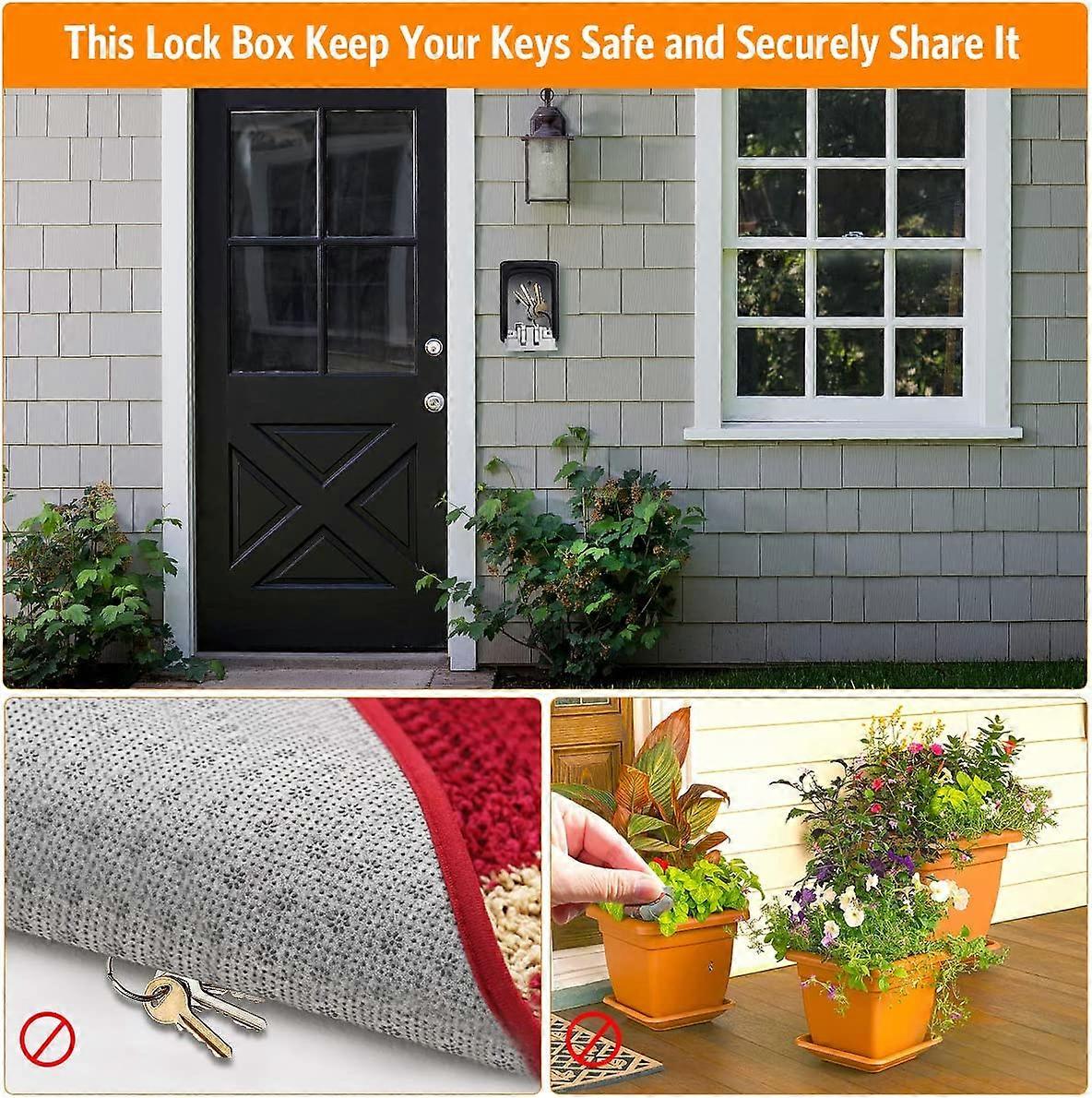 Key Lock Box Wall Mounted, 4 Digit Combination Lock Box For House Key ...