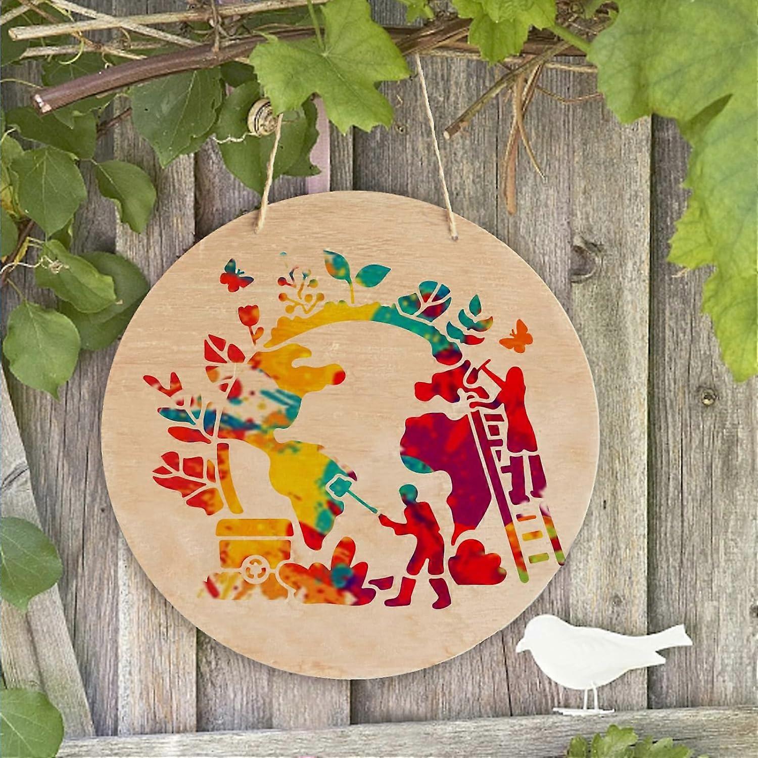 Earth Stencil Globe Stencil Environment Protection Flowers Plants ...