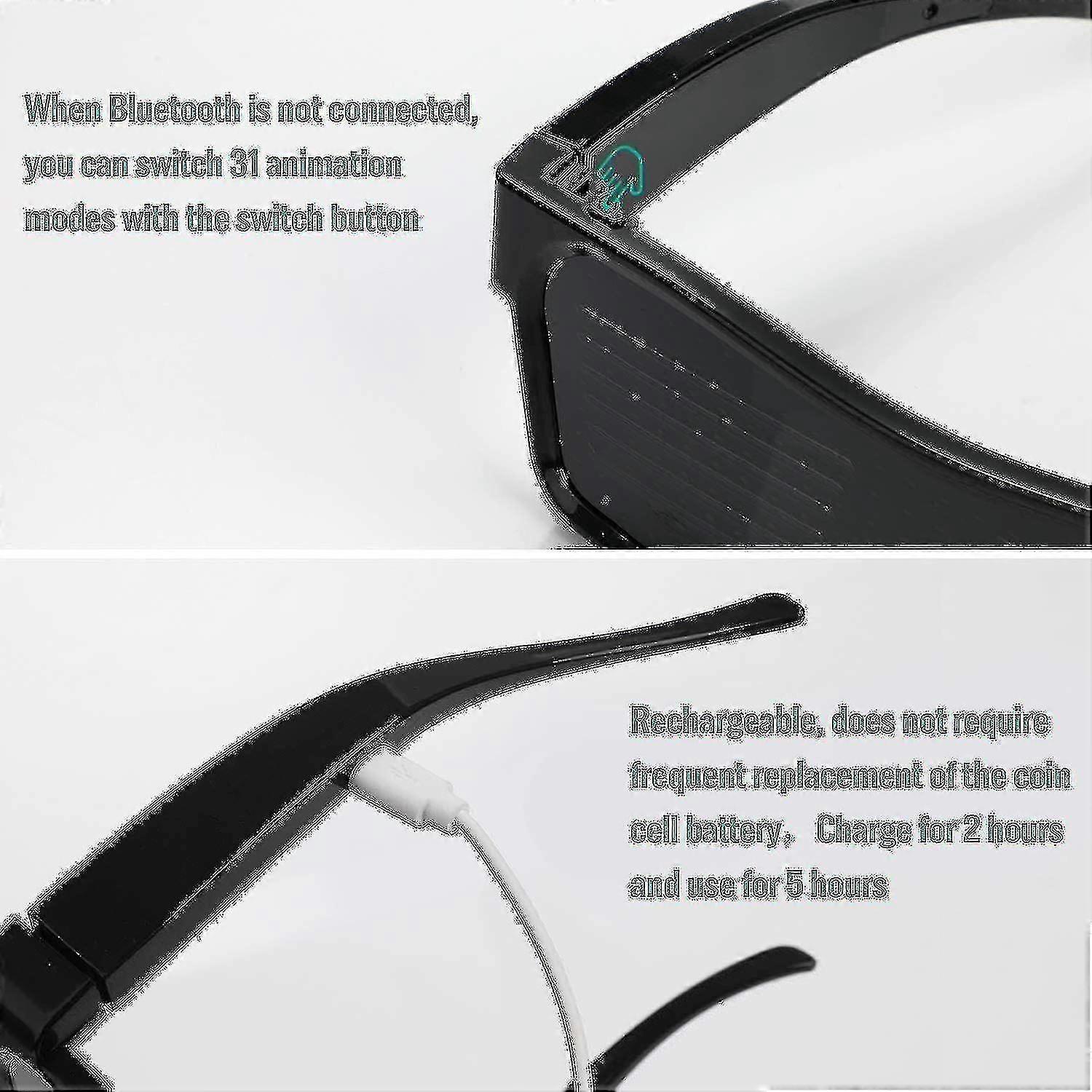 Led Glasses Bluetooth App Connected Led Display Smart Glasses Diy Funky ...