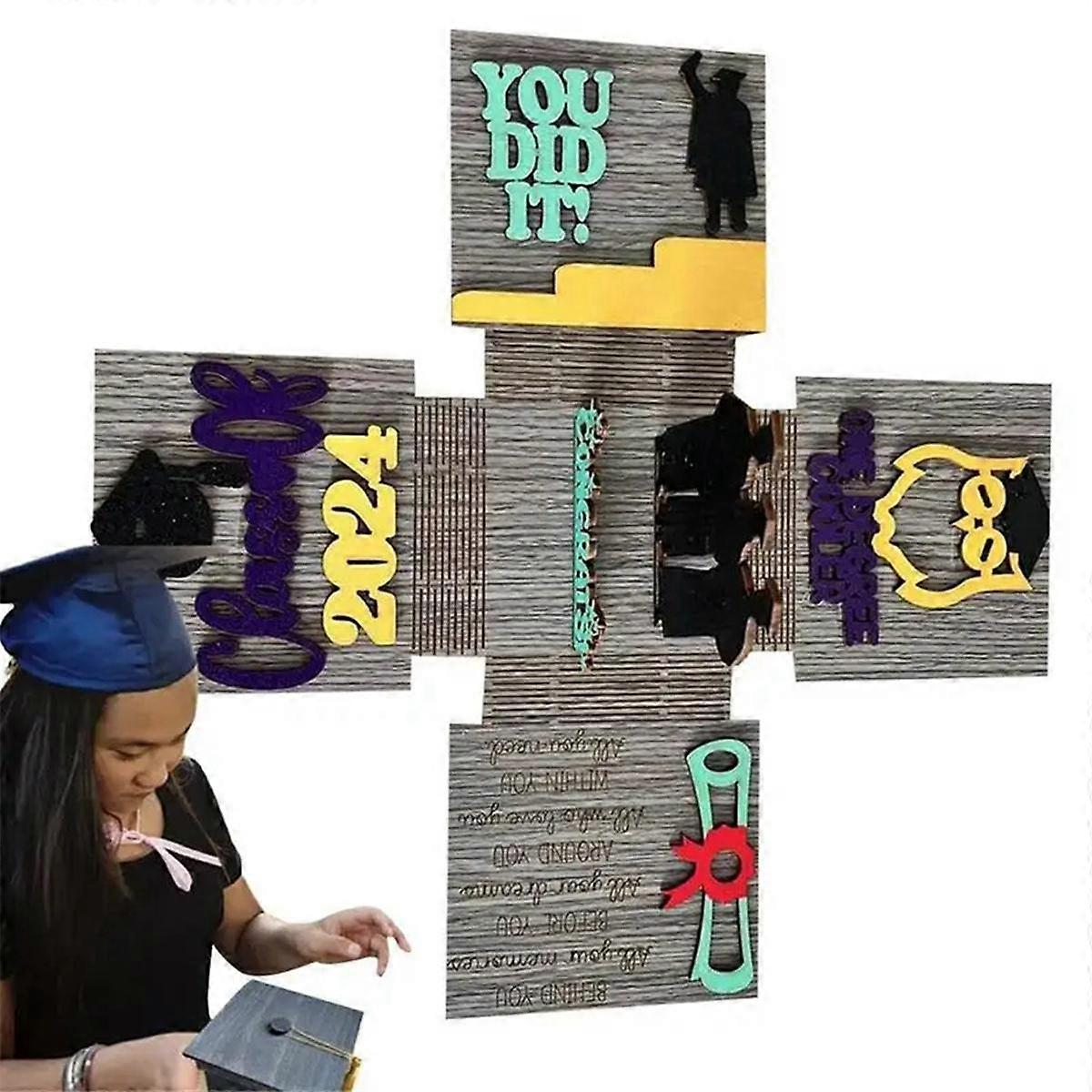 Graduation Explosions Box Bachelor Hat Shape Gift Packing Wooden Boxes ...