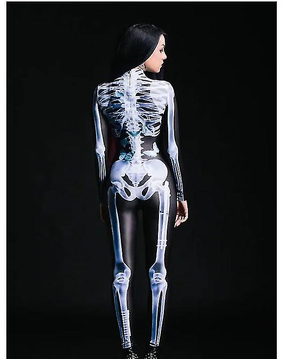 Halloween Skeleton 3d Print Costume Bone Skull Skinny Bodysuit Jumpsuit ...