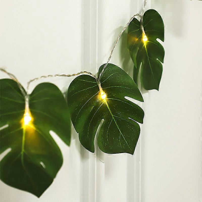 20 LED Monstera Leaf String Lights, Tropical Artificial Rattan Palm ...