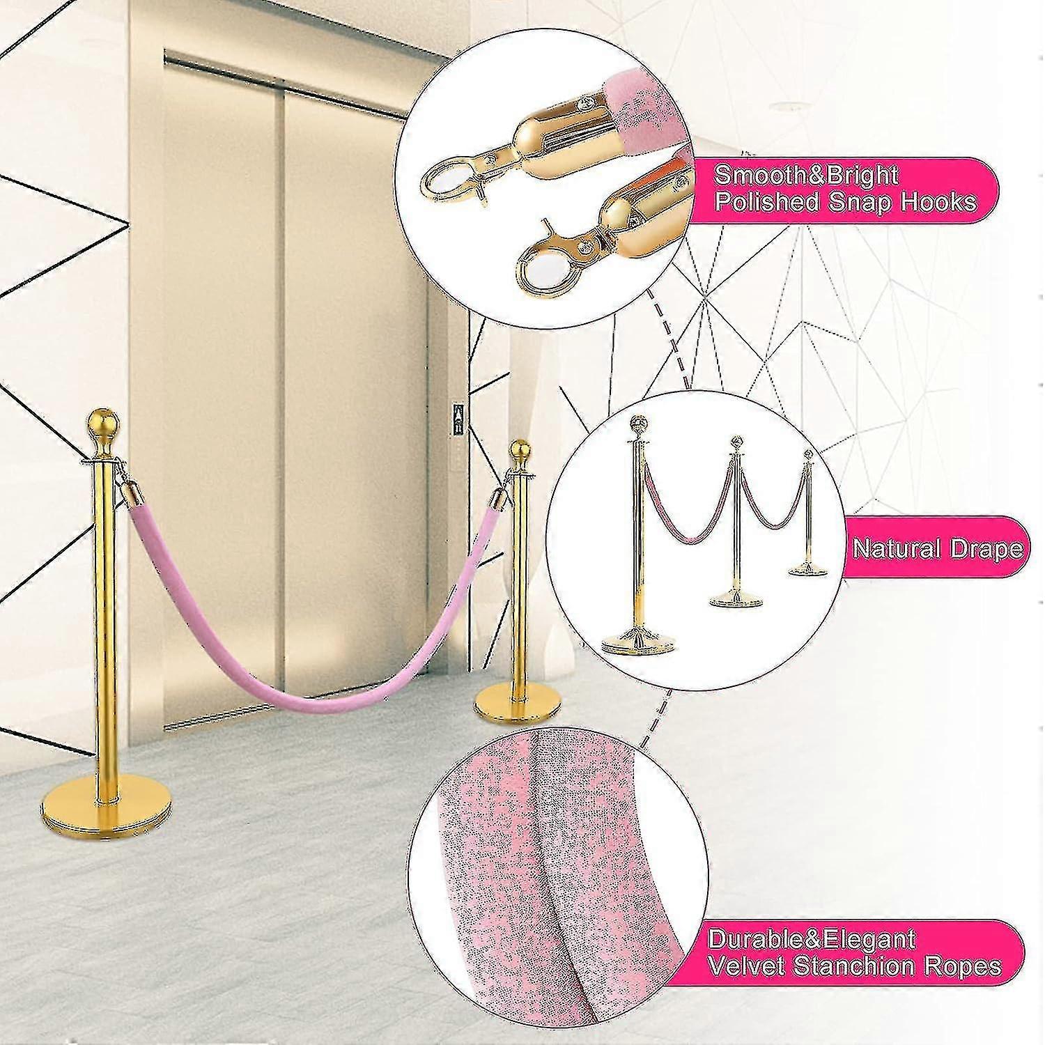 4 Pcs Pink Velvet Stanchion 6.4ft Velvet Rope, Crowd Control Ropes ...