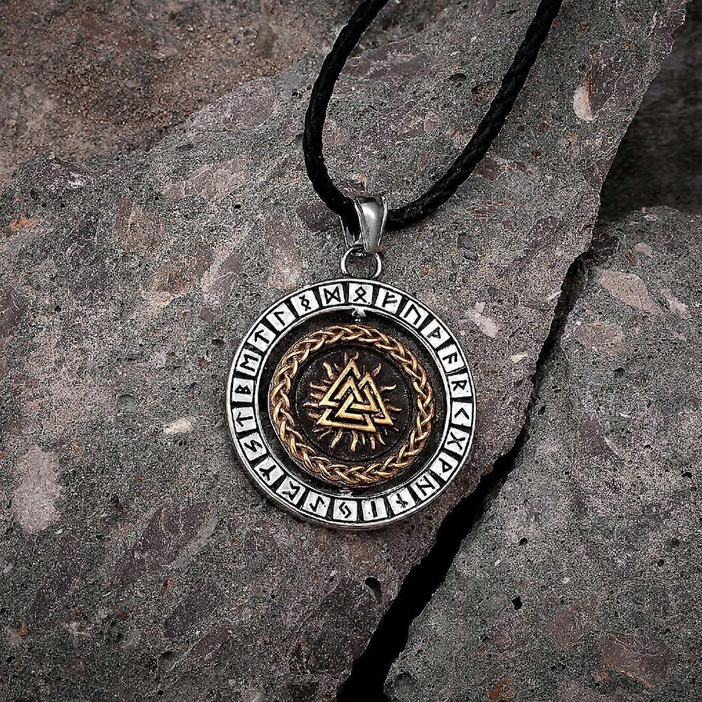 Viking Rotation Compass Necklaces Norse Double-sided Triangle Stainless ...