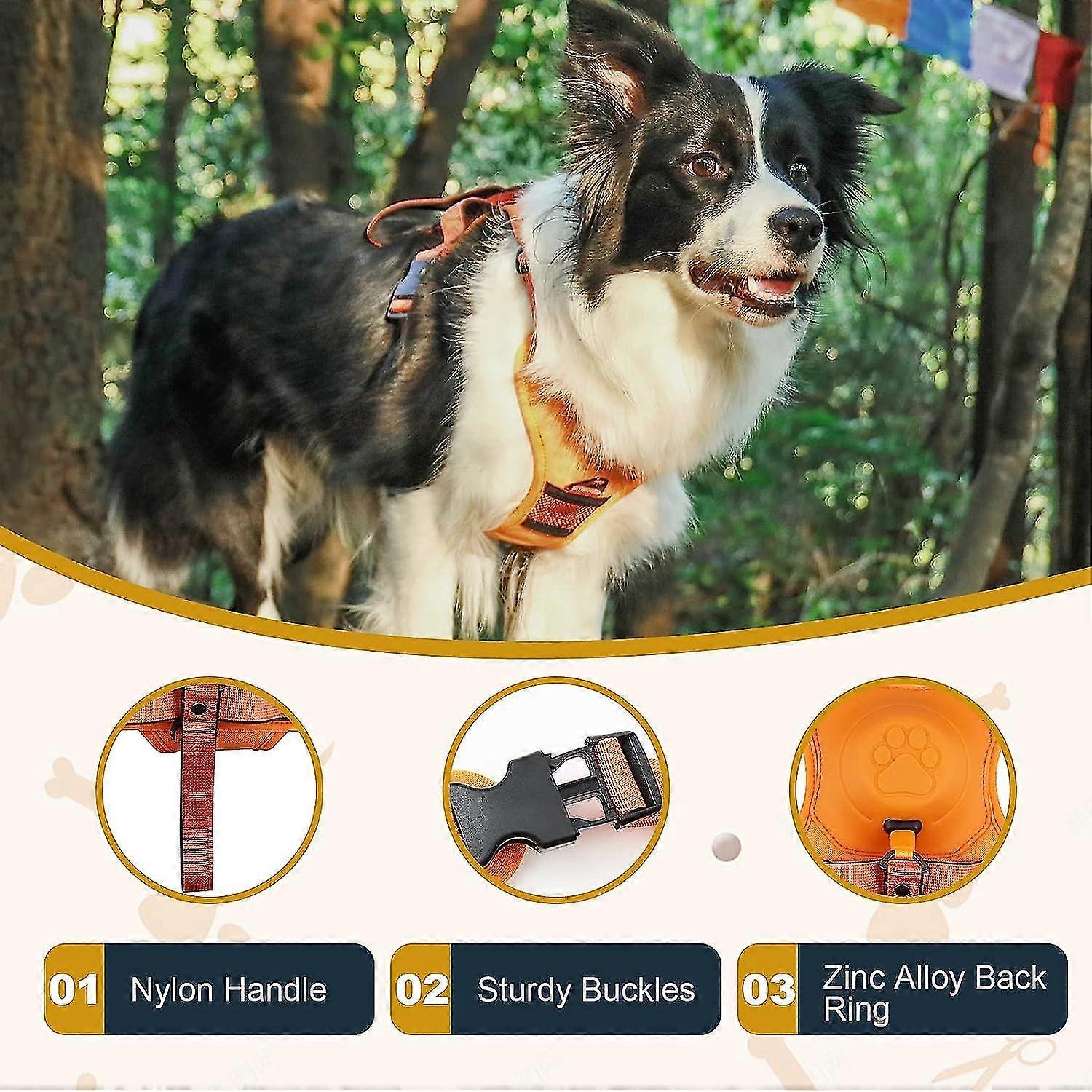 2 In 1 No Pull Dog Harness & Retractable Dog Leash, Reflective Service ...