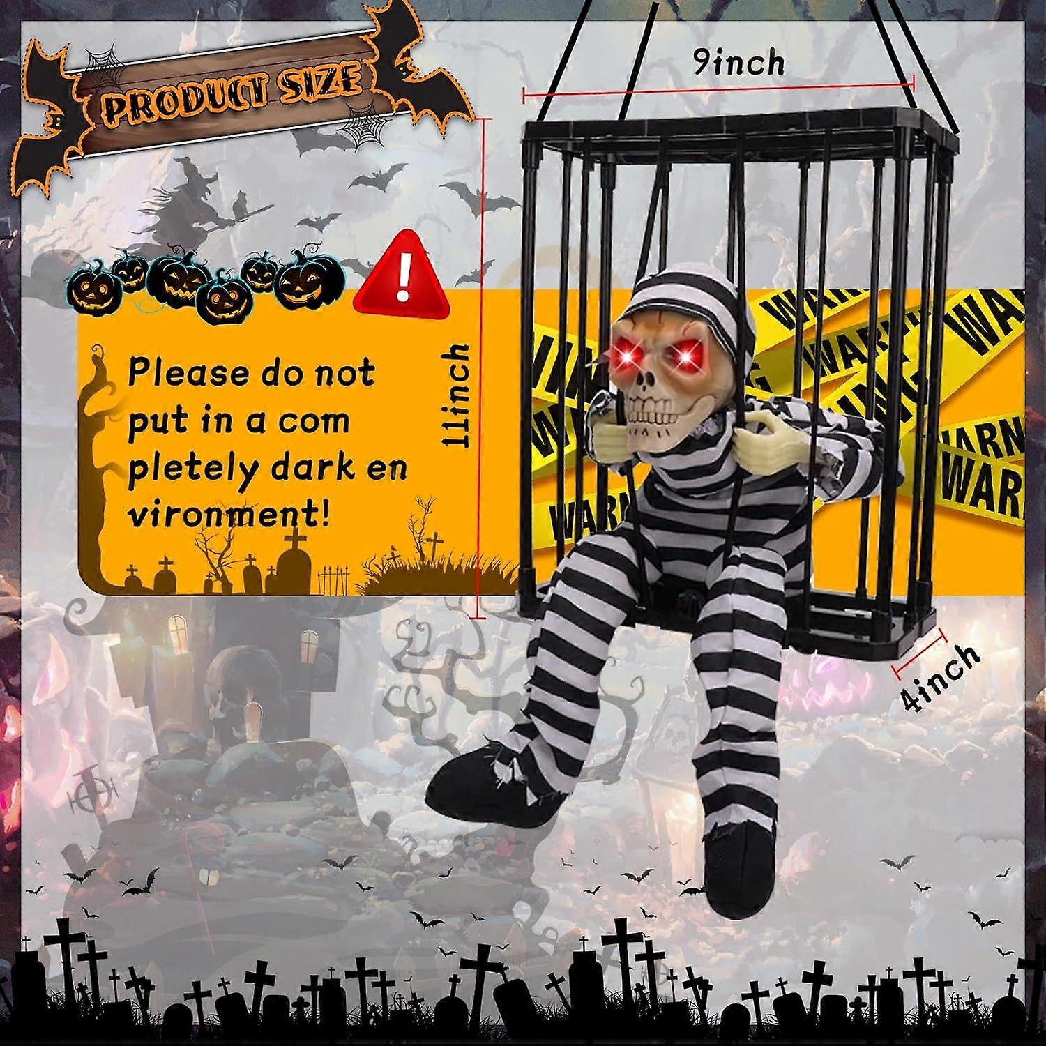 Skeleton Screaming Animated Halloween Decorations, Scary Skull Cage ...