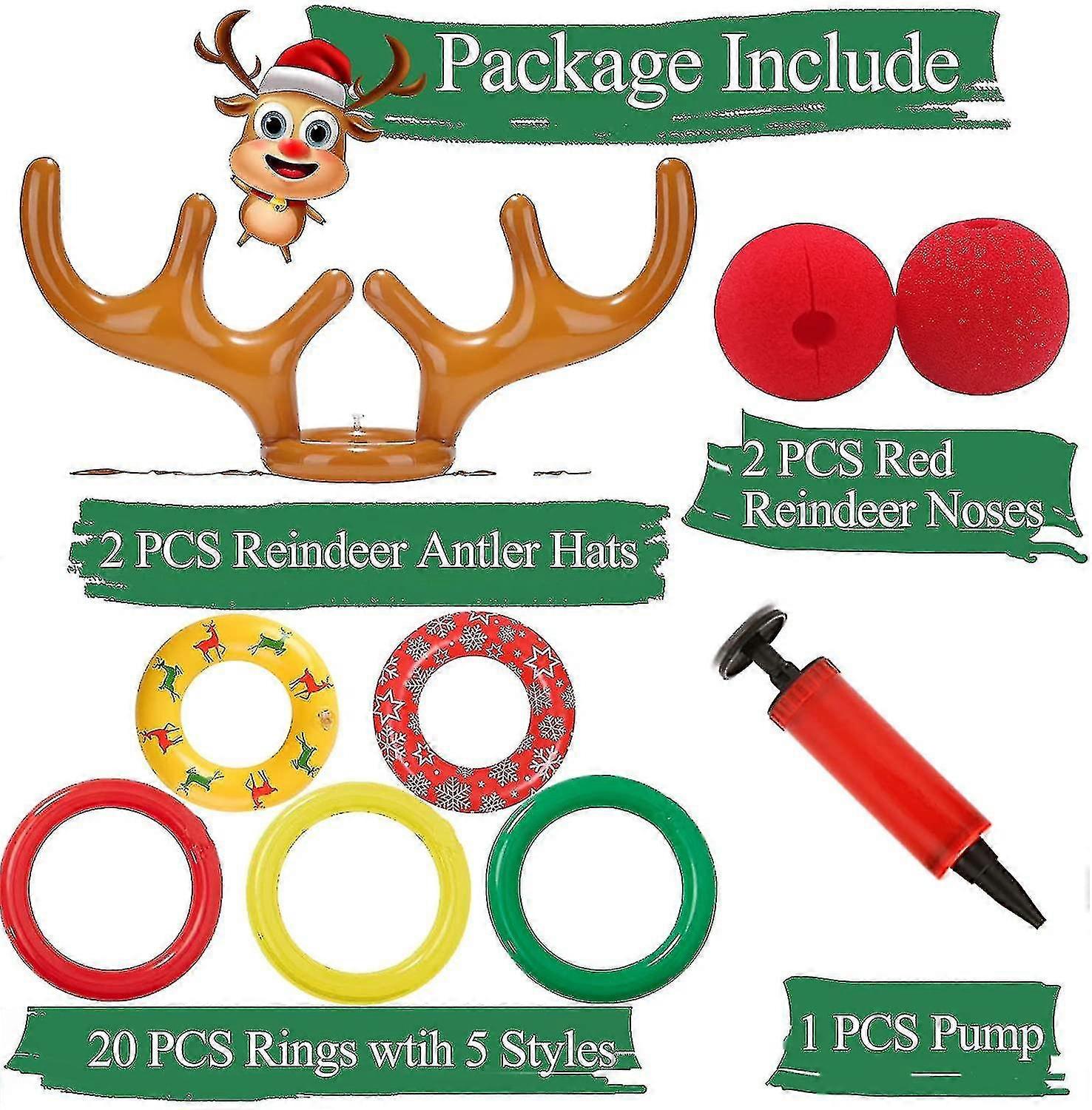 2 Sets Inflatable Reindeer Antler Ring Toss Game Christmas Tree Santa ...