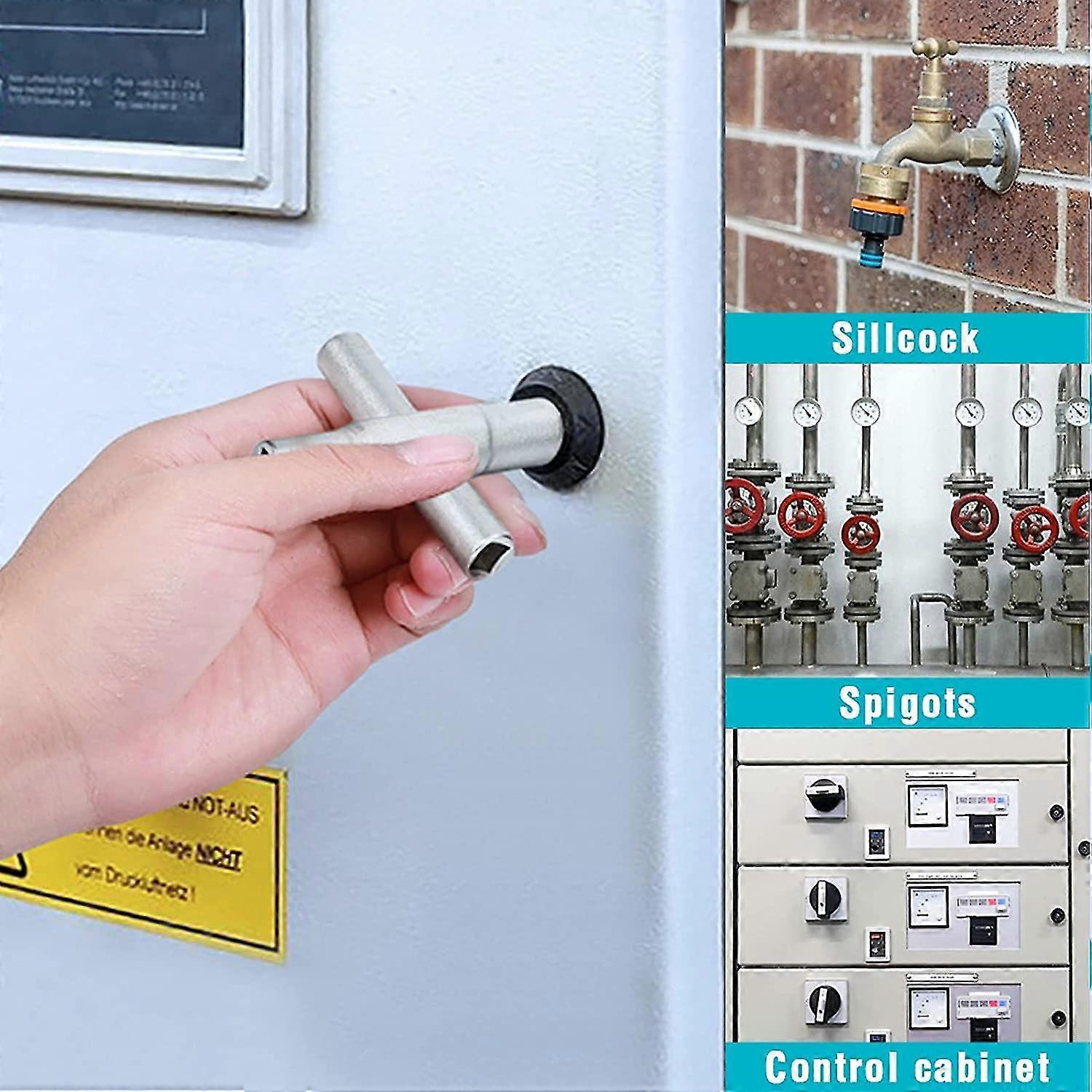 4-way Key Steel Wrench Silver Water Utility Key For Hose Bib Spigot ...