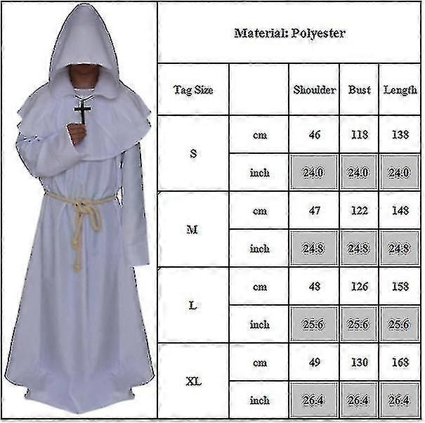 Adult Monk Hooded Robe Cloak Cape Friar Medieval Priest Costume a ...