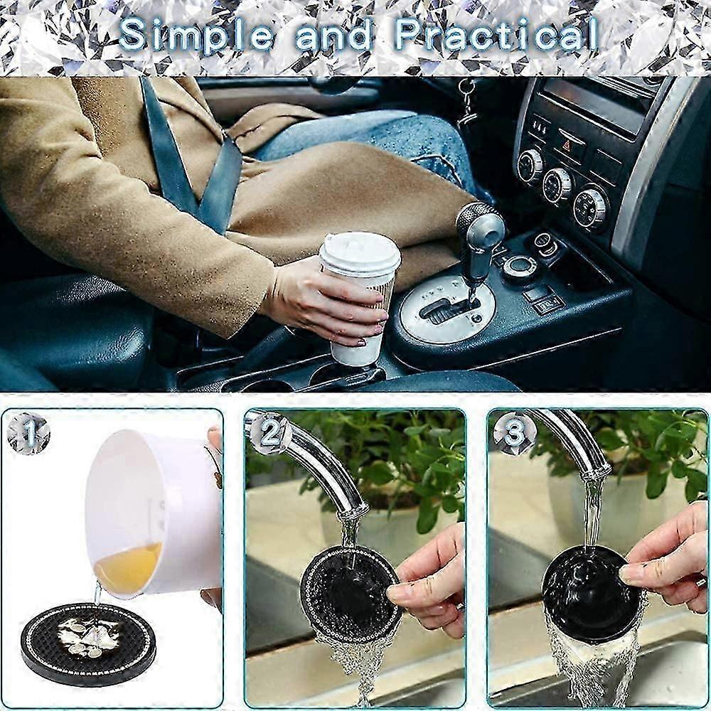 4 Pcs Car Coaster,2.75 Inch Silicone Non-Slip Crystal,Car Interior ...