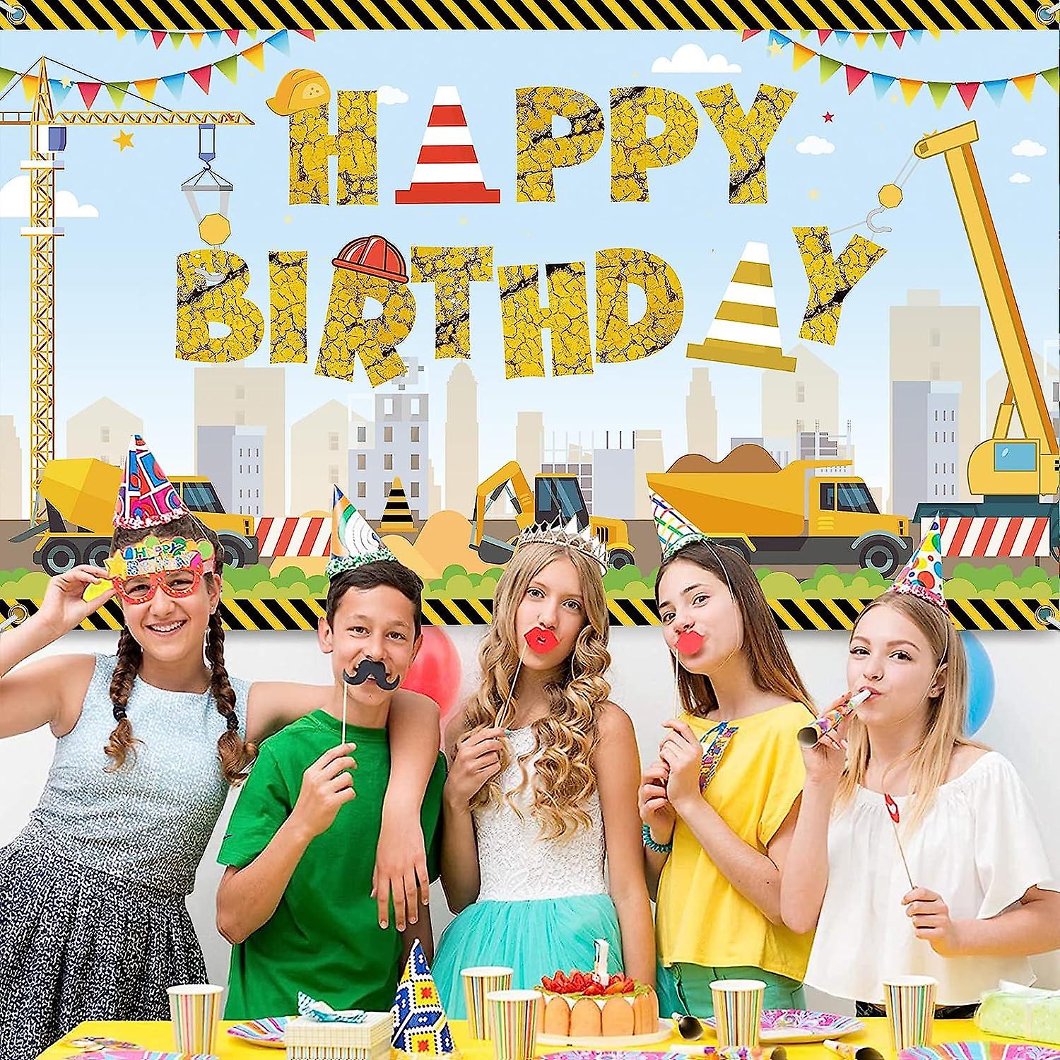 Construction Birthday Backdrop Banner Decorations Construction Happy ...