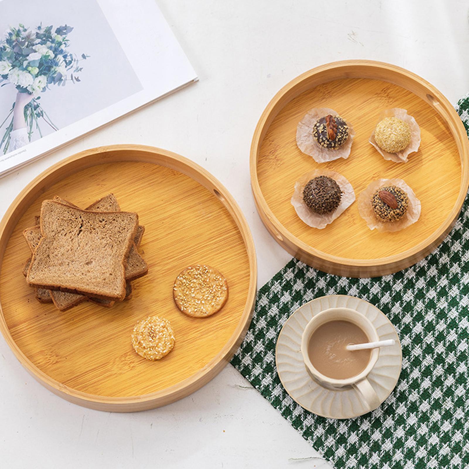 Bamboo Pallet Round Serving Tray with Handles Versatile Durable Bamboo ...