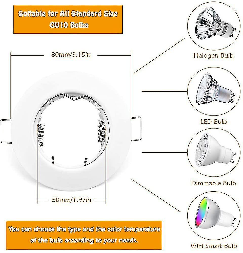 Set Of 10 Gu10 Spotlight Frames Set, Round White Recessed Mounting ...