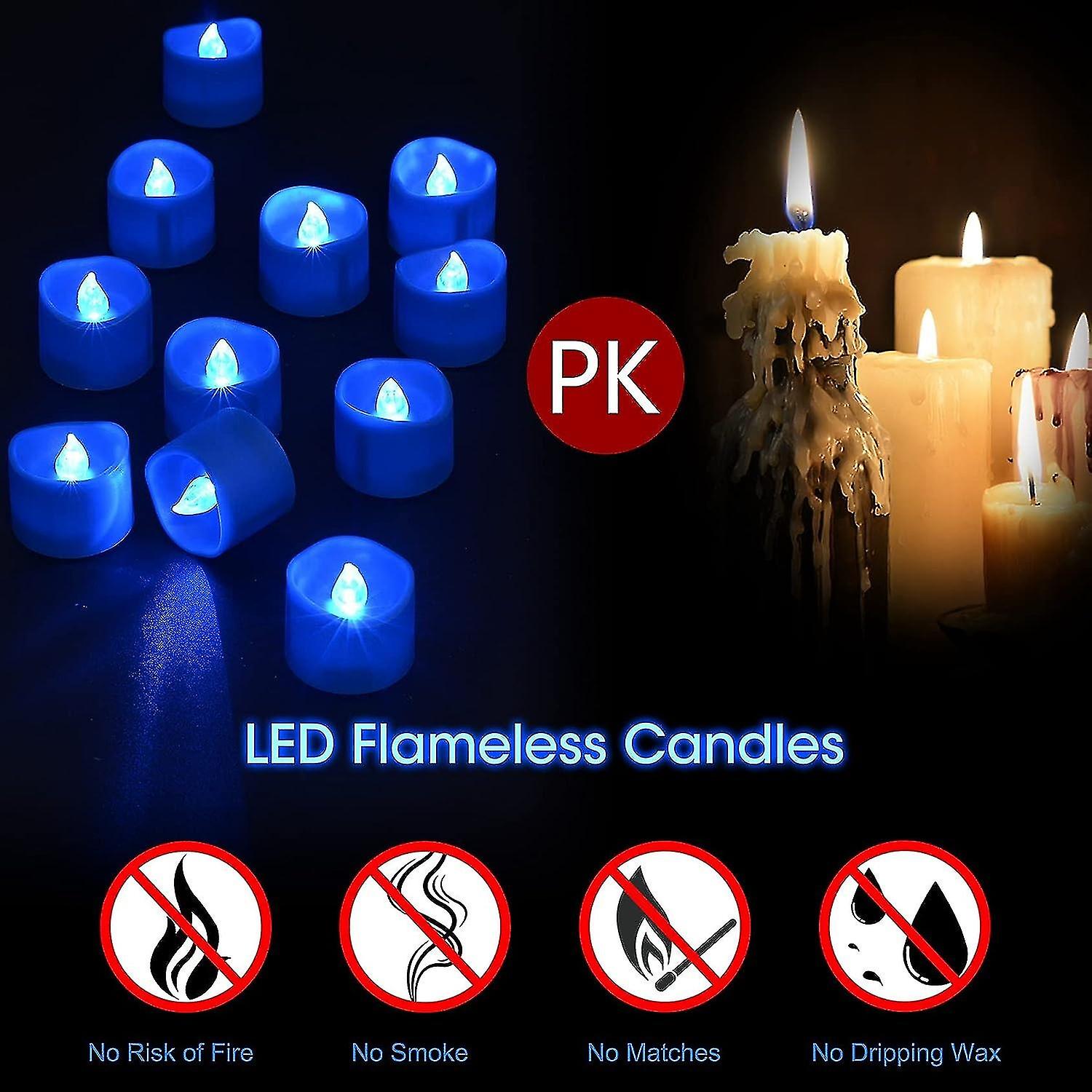 Blue Led Timer Tea Lights, Battery Operated Flameless Tealight Electric ...