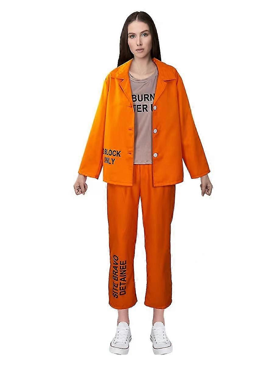 Halloween Men's And Women's Orange Prisoner Costume One-piece Suit ...