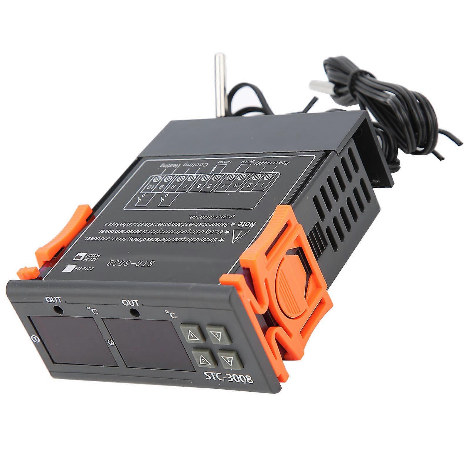STC-3008 Dual Display Dual NTC Probe Sensor Temperature Thermostat Controller (110-220VAC ...