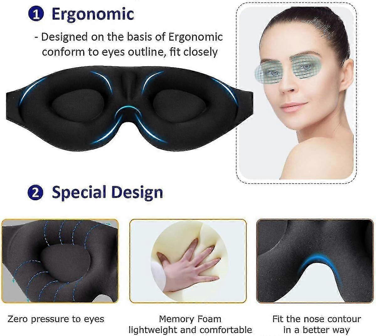 Sleep Eye Mask For Men Women, 3d Contoured Cup Sleeping Mask Blindfold ...