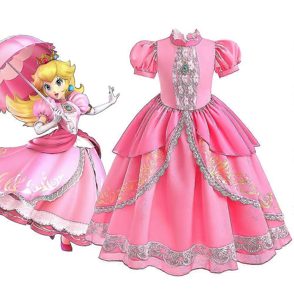 Super Mario Princess Peach Cosplay Costume Pink Dress Kids Girls ...
