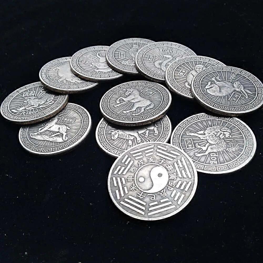 Twelve Zodiac Silver Collectible Antique Coins Bagua Feng Shui ...