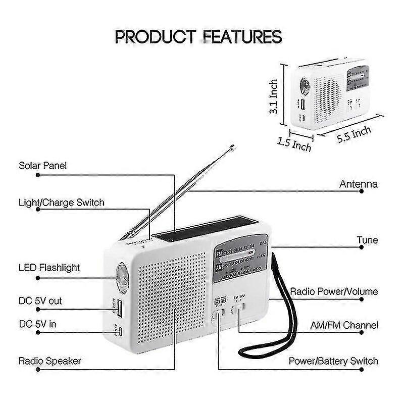 Emergency Radio With Solar And Hand Crank Self Powered, Battery Usb ...