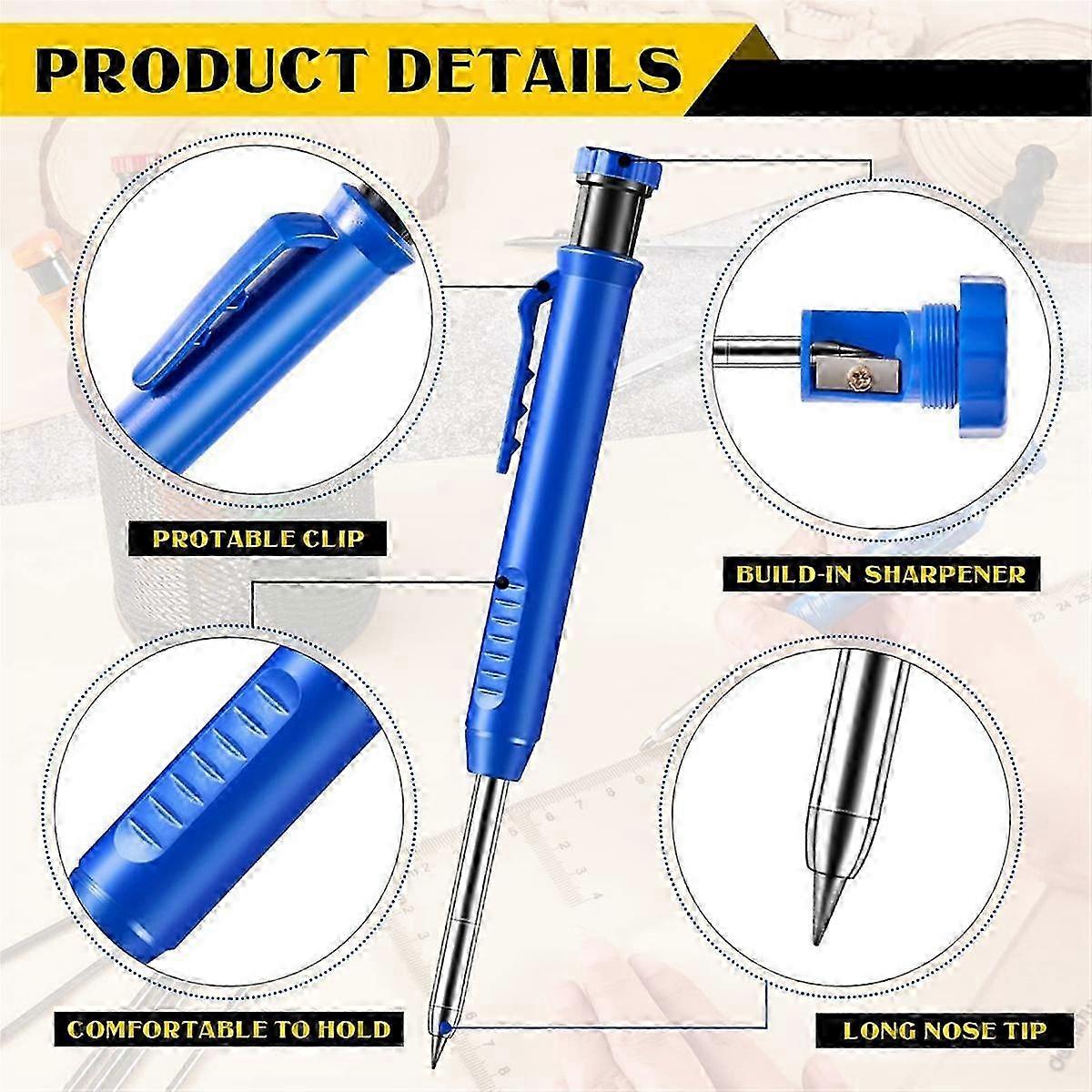 10 Pcs Solid Carpenter Pencils with 60 Pcs Refills Long Nosed Deep Hole ...