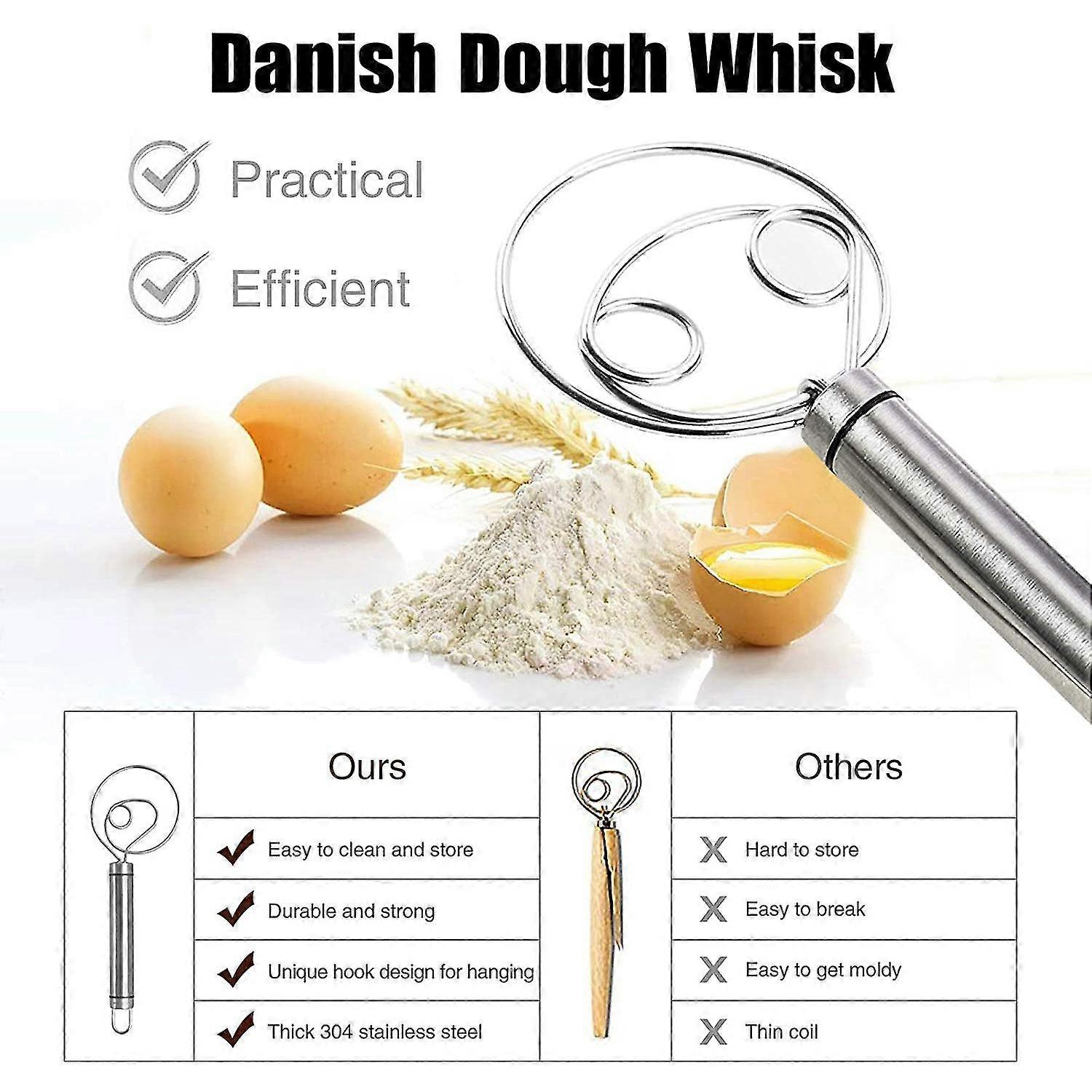 Danish Dough Whisk, Premium Stainless Steel Dutch Whisk, Hand Mixer ...