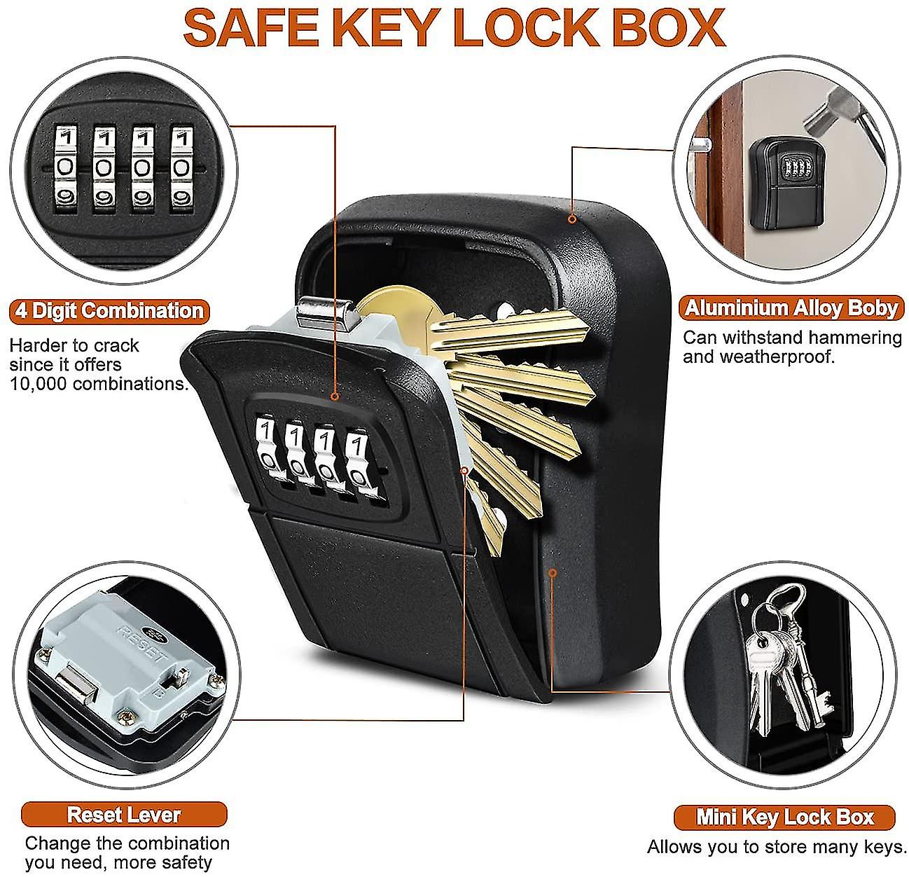 Key Box Wall Mounted Mini Key Safe Outdoor Key Box With Resettable 4 ...