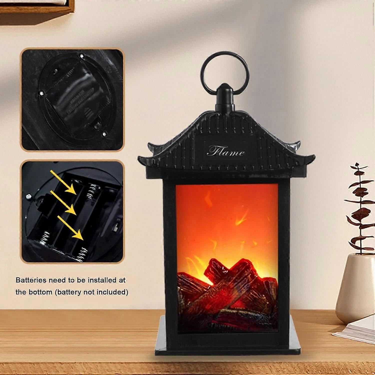 LED Fireplace Lantern - Battery Operated Realistic Flameless Fire Light ...