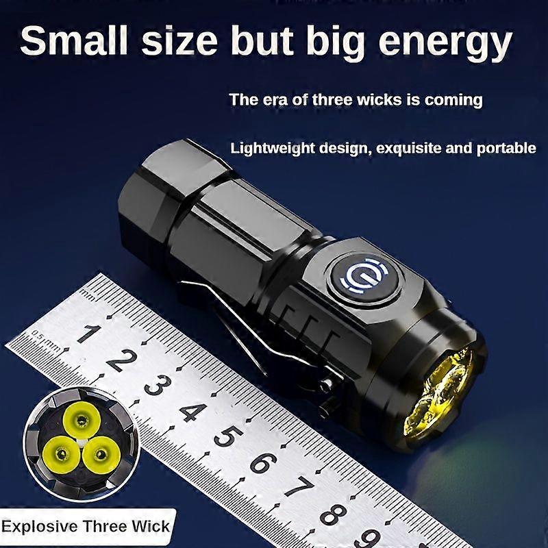 Mini LED USB rechargeable flashlight, frog eye lens, 3 LED wicks, five ...