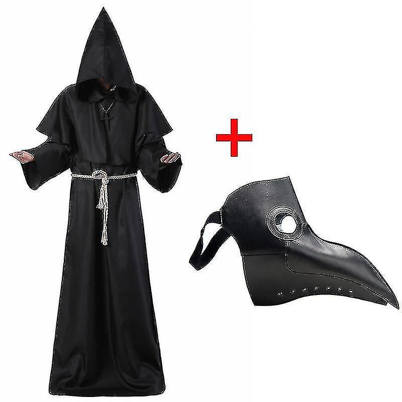 2024 Medieval Hooded Robe Plague Doctor Costume Mask Hat For Men Monk ...