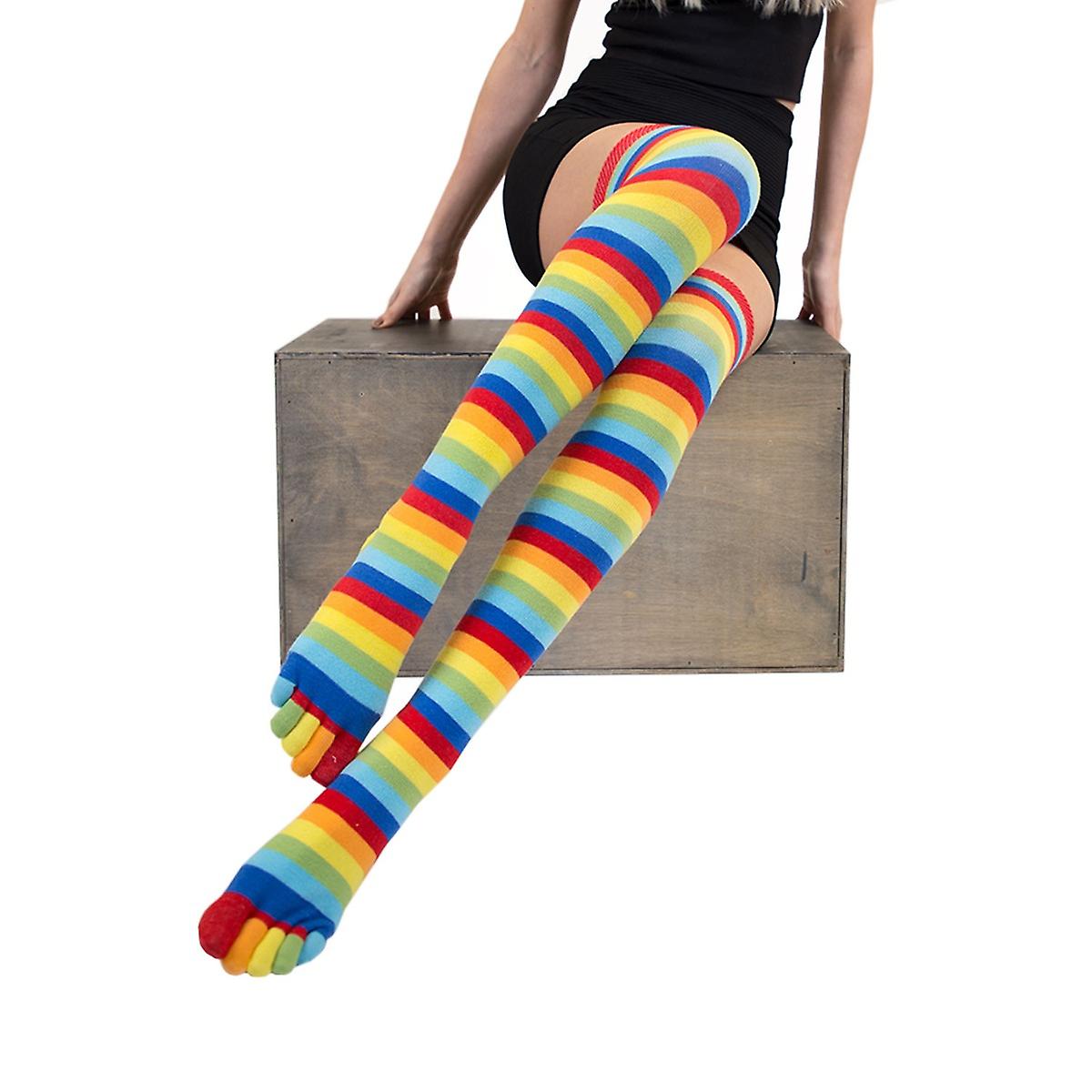 TOETOE Essential Everyday Unisex Over-Knee Stripy Cotton Toe Socks ...