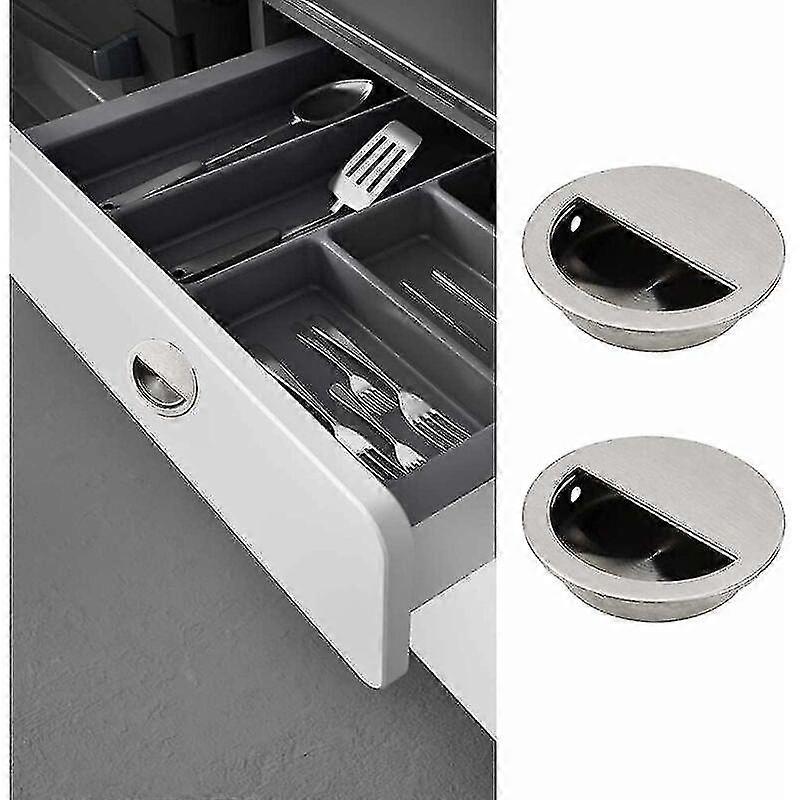 Set Of 4 Silver Stainless Steel Recessed Handles Round Sliding Door ...