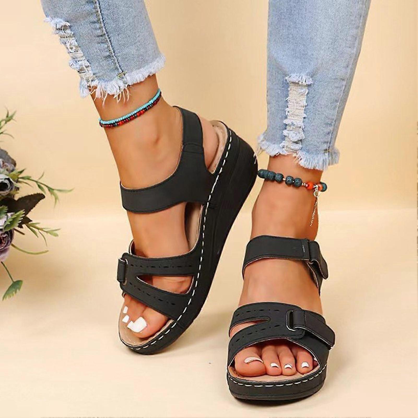 Womens Wedge Heel Footwear Sandal Casual Soft Open-Toe Sandals without ...