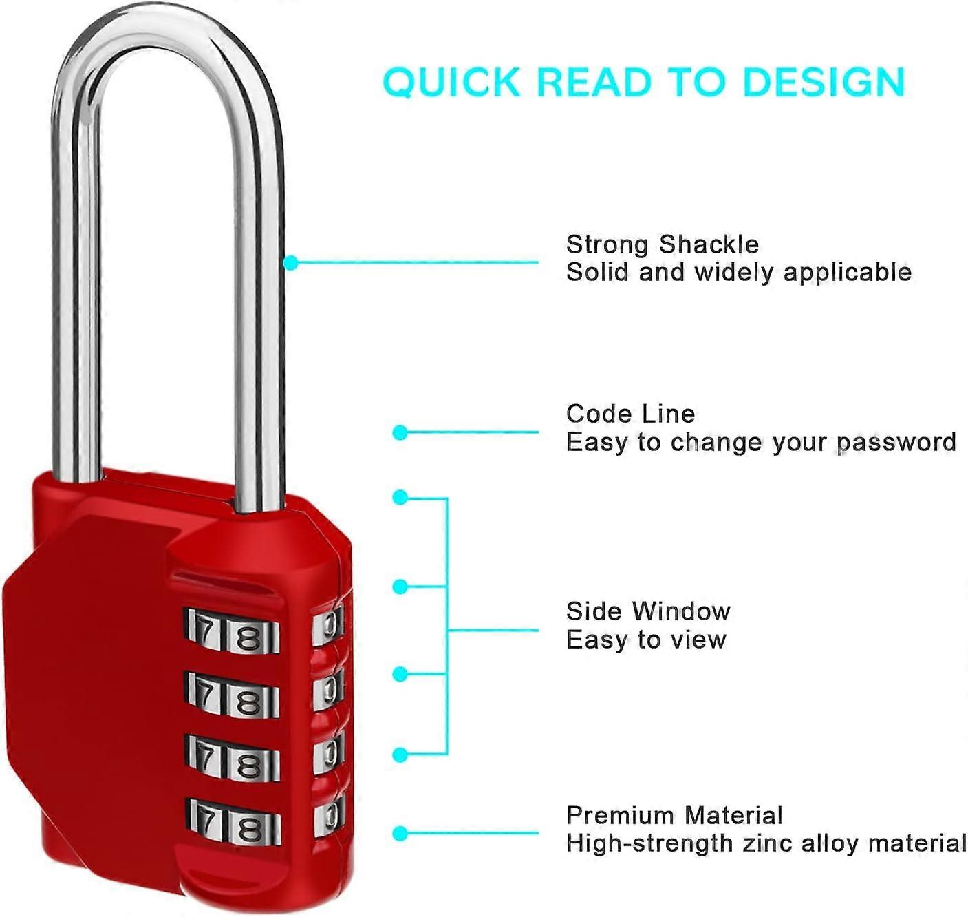 Long Code Locker Padlock 4 Digits, Large Code Padlock for Locker, Shed ...