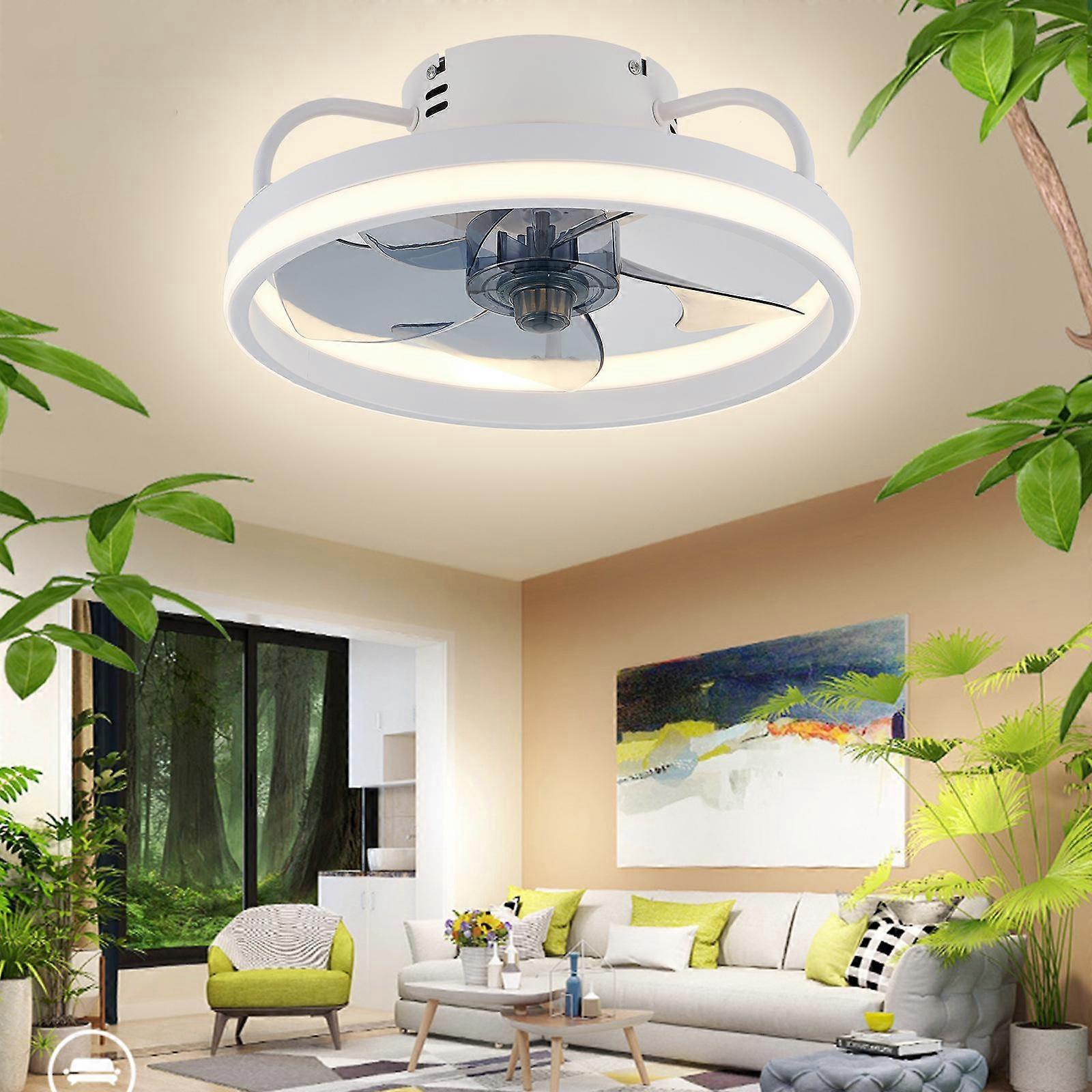 White Glowing Ceiling Fan: Glowing Remote Control Bladeless Modern ...