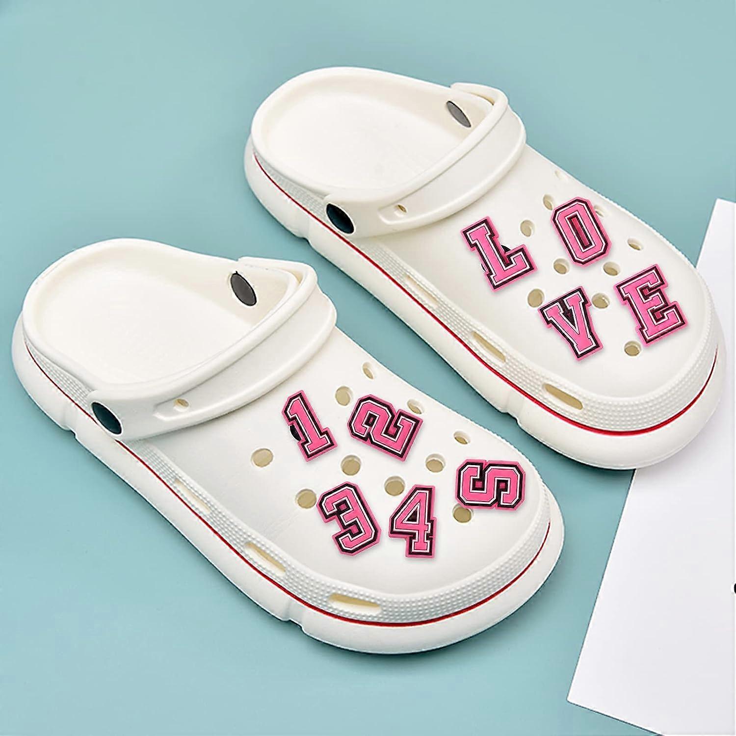 Pack of 37 Shoe Pins Pink Alphabet Numerical Shoe Charms A-Z Alphabet ...