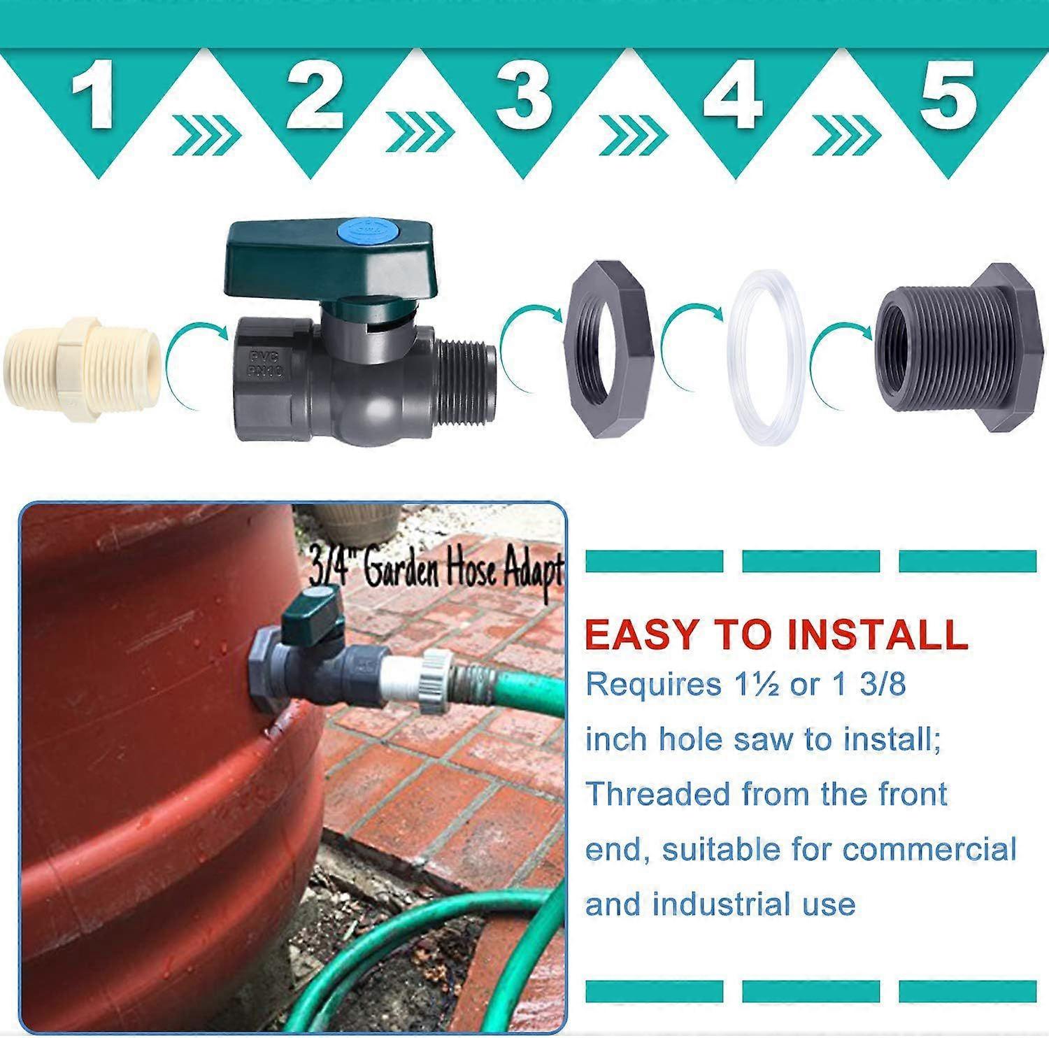 Rainwater Collector Faucet 3/4", PVC Rain Barrel Valve with Bulkhead ...