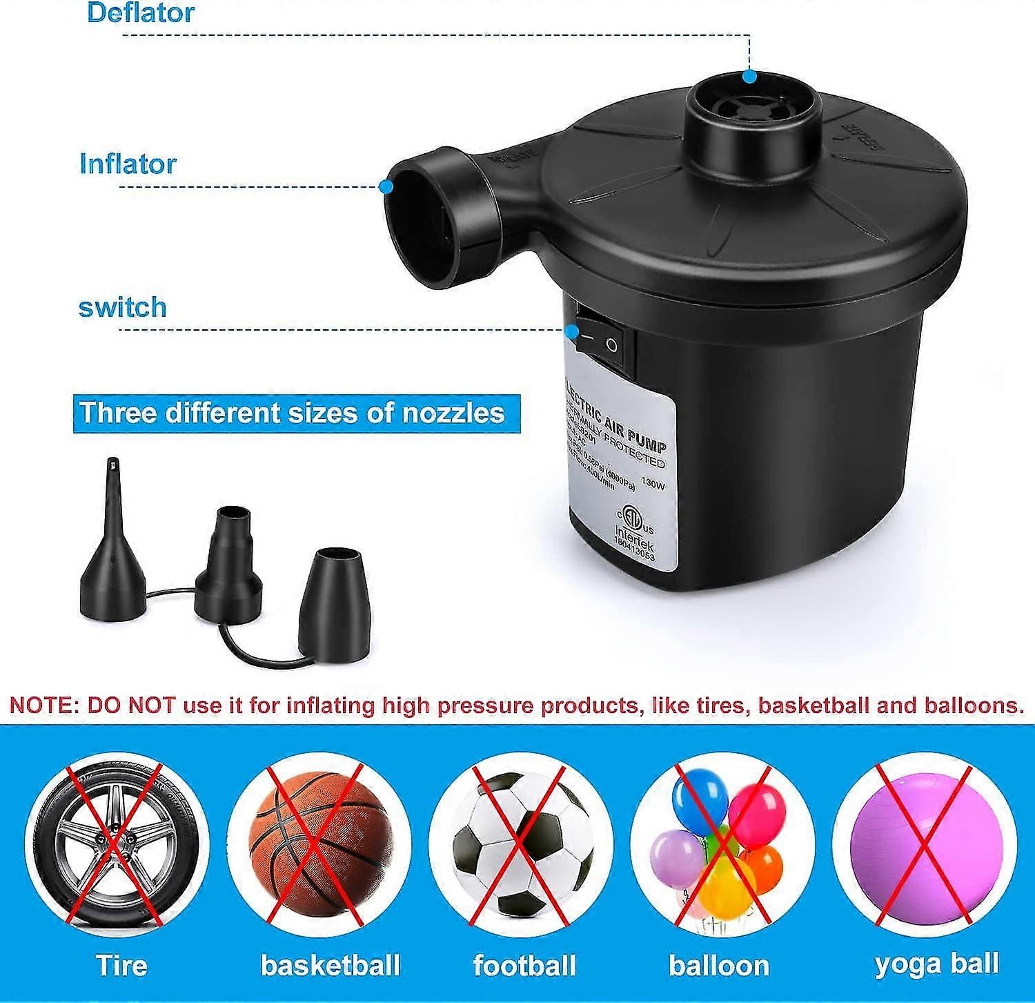 Electric Air Pump For Inflatables, Air Pump Air Mattress Pump With 3 ...