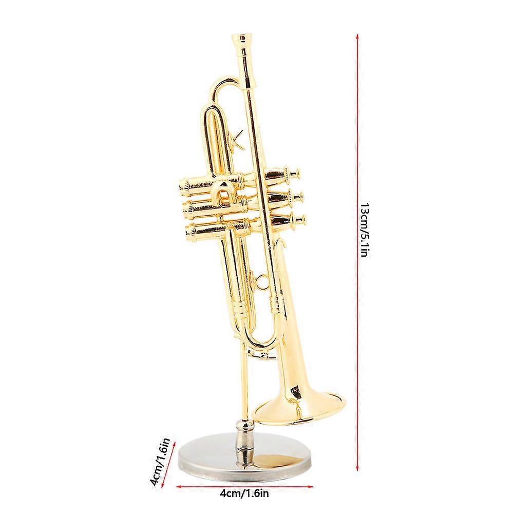 Miniature Trumpet Replica with Stand and Case Gold Plated Instrument ...