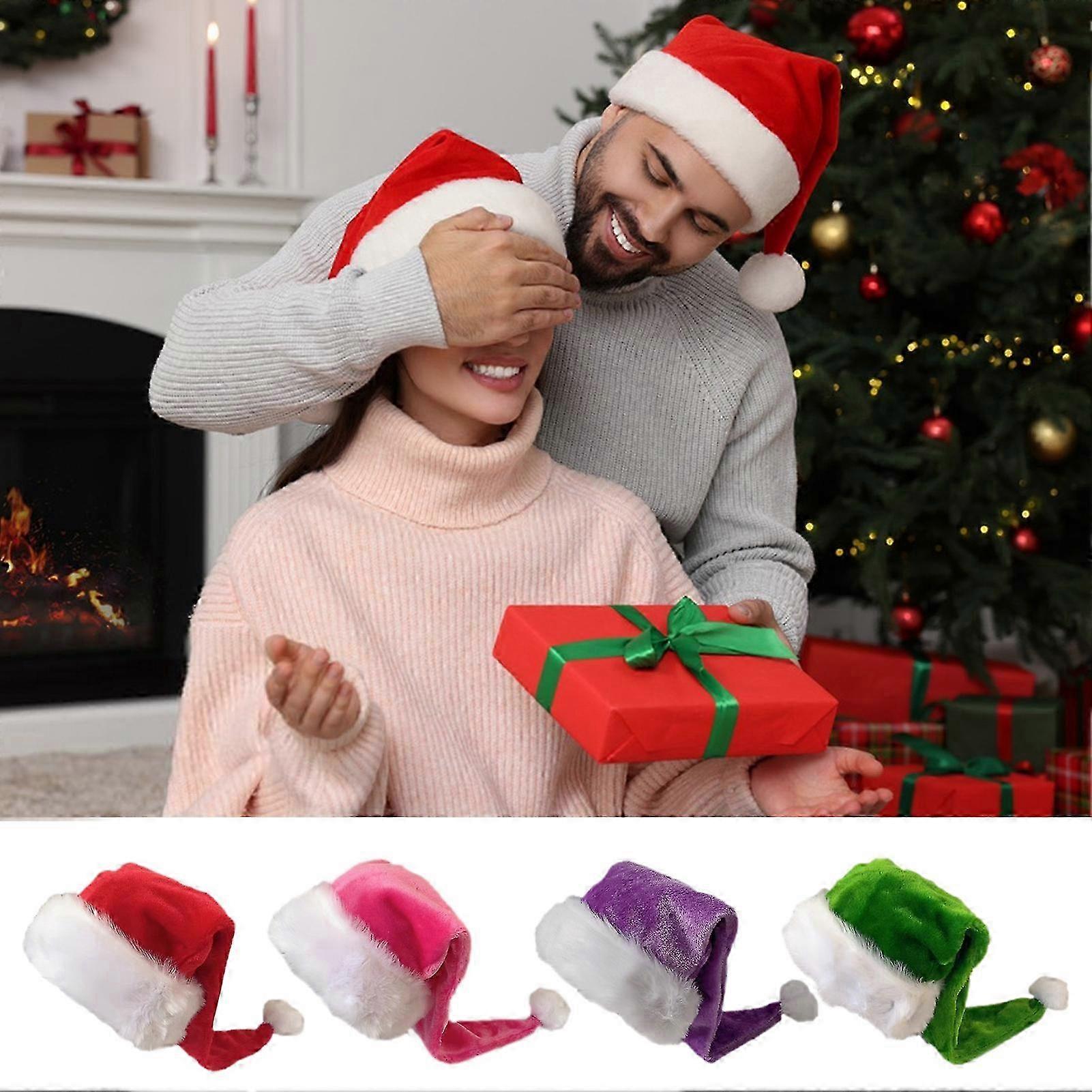 Santa Hat for Adults Unisex Velvet Comfort Extra Thicken Xmas Hat Christmas New Year Festive ...