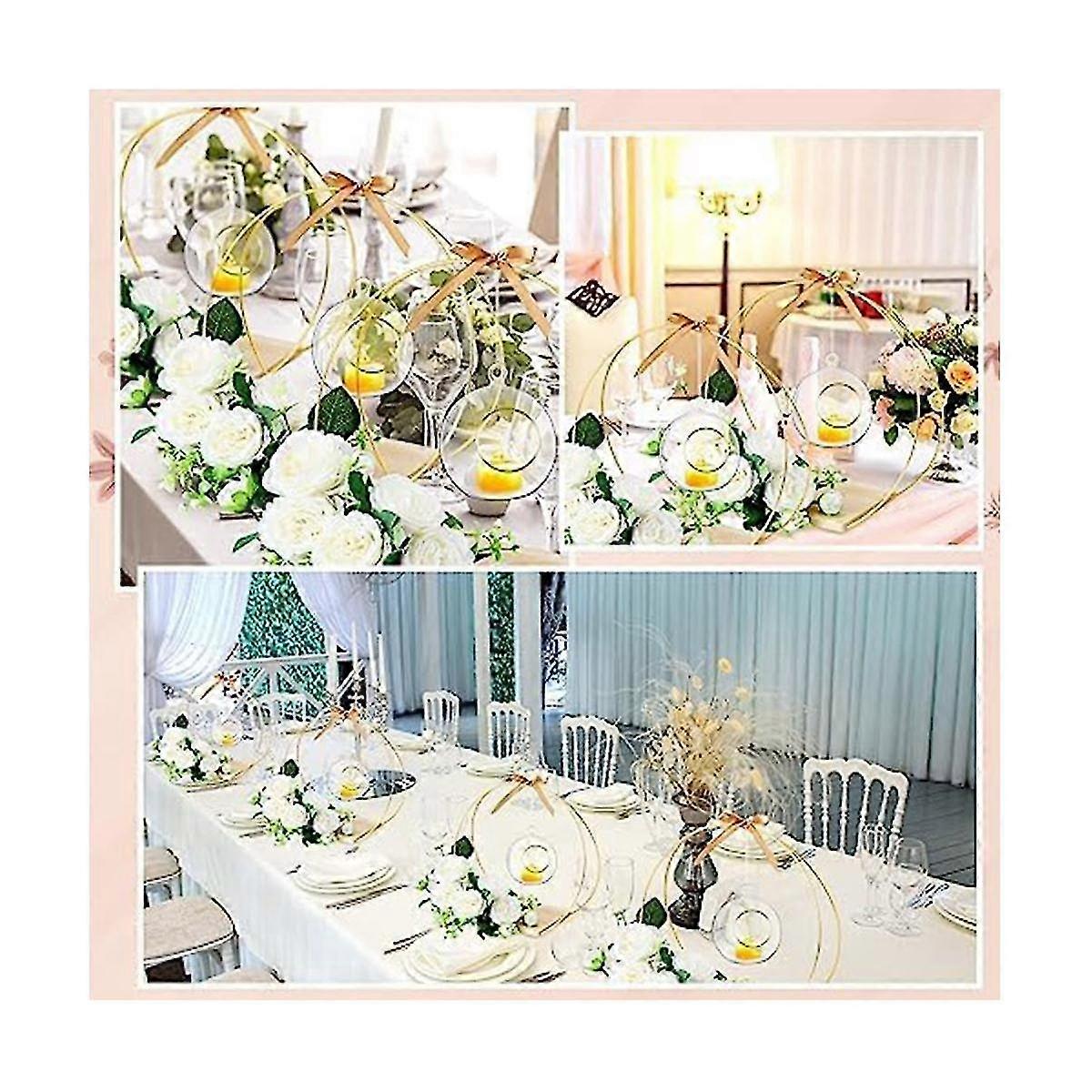 1 Sets Metal Floral Hoop Centerpiece With Stand 12 Inch Gold Floral ...