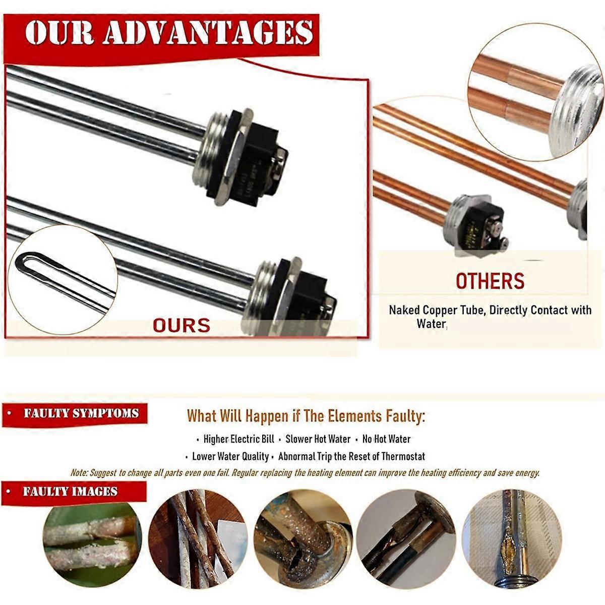 Water Heater Element, 4500W 240V, 2-Pack, High Watt Density, Fits Most ...